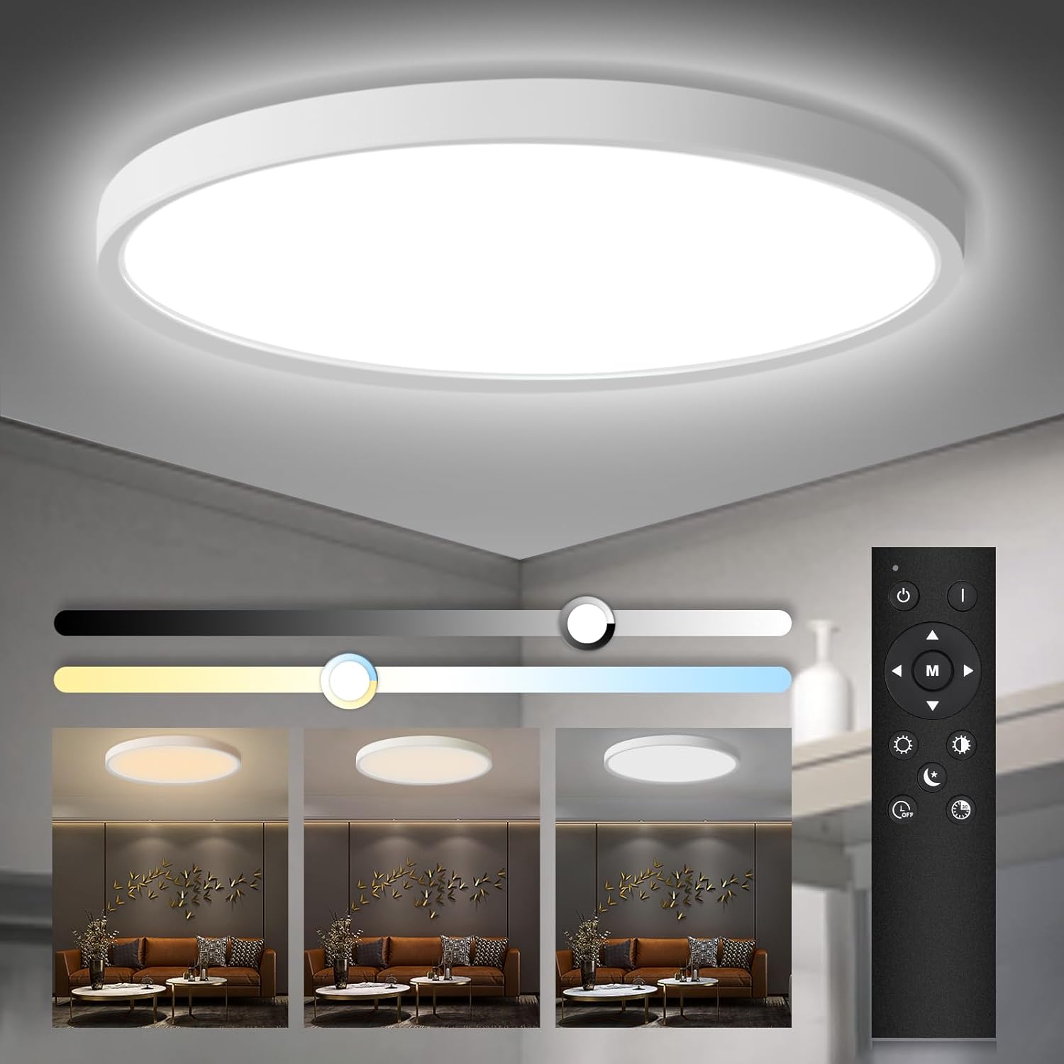 IBESTWIN Dimmable LED Flush Mount Ceiling Light with Remote Control ...