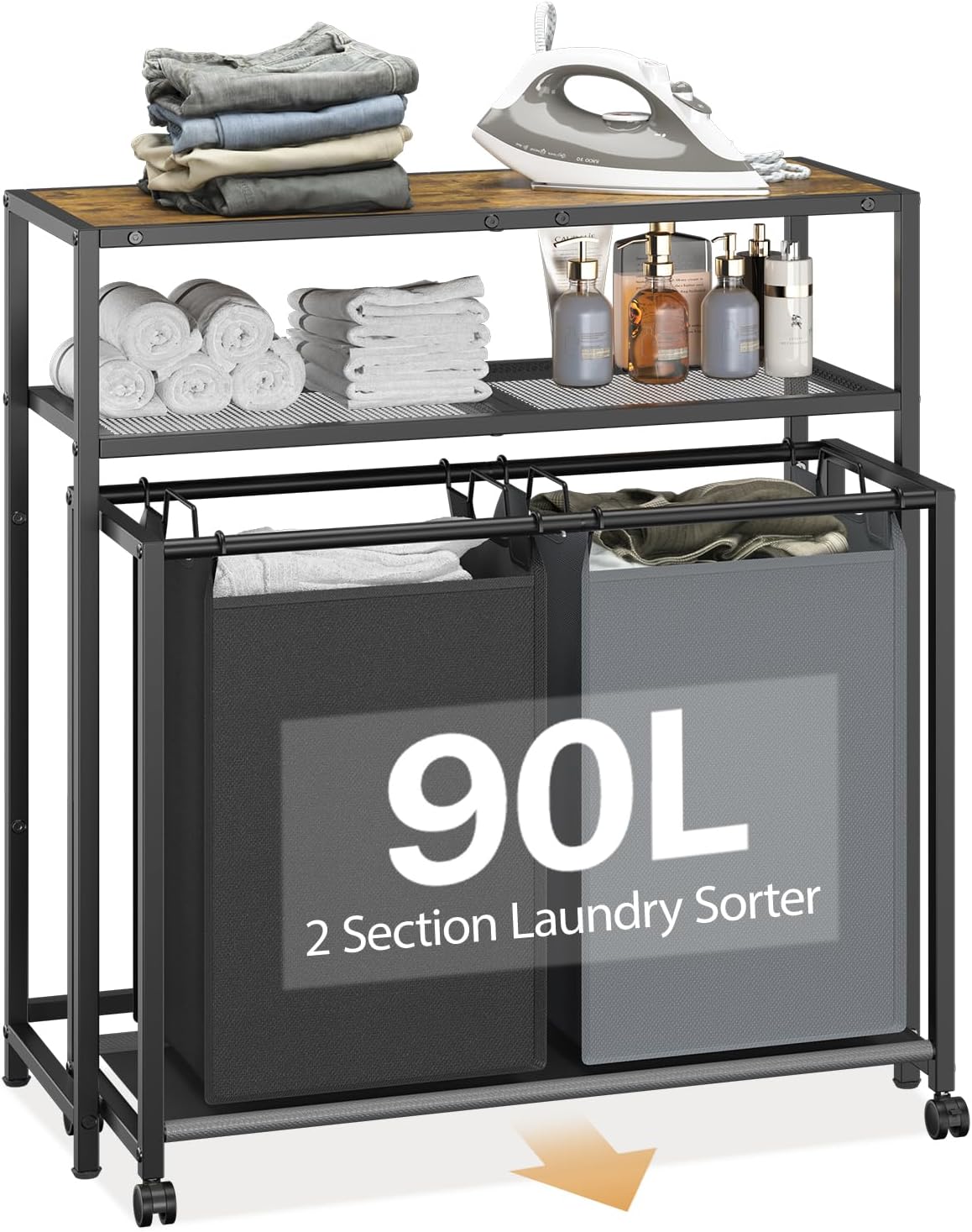 Amazon.com: Yecaye Laundry Sorter 3 Section, Laundry Hamper with Shelf ...