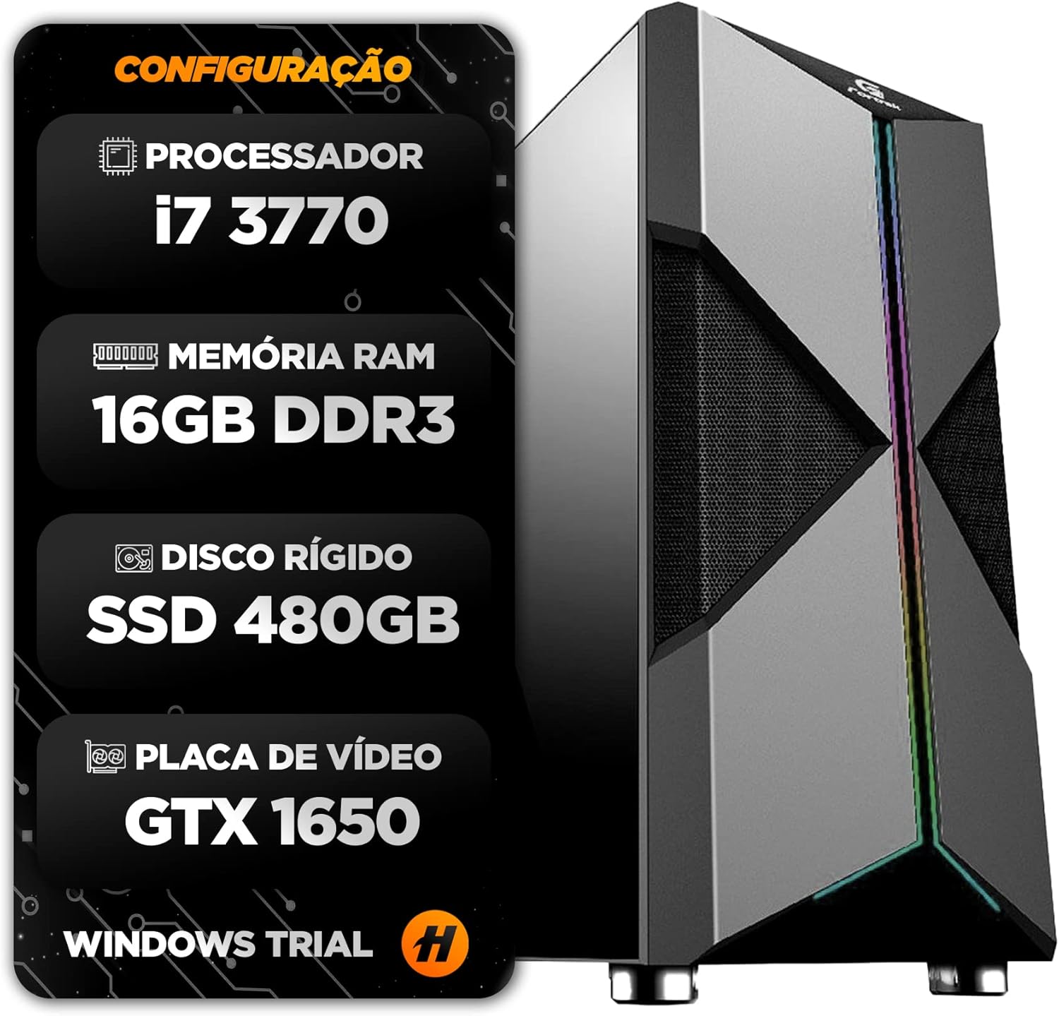 Cpu Gamer Core i7, 16GB, SSD 480GB, GTX 1650 4GB, Fonte 500w, Gabinete ...