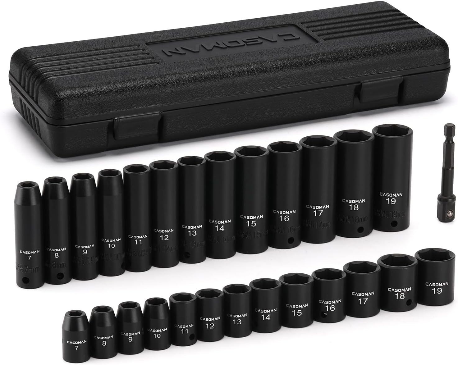 CASOMAN 27 Pieces 3/8-Inch Drive Impact Socket Set, Deep & Shallow ...