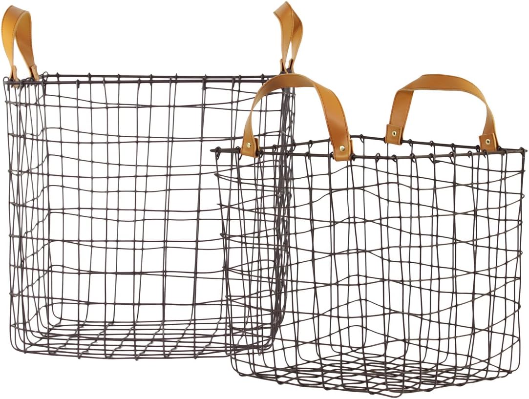 Amazon.com: Urban Trends Metal Square Basket with Mesh Sides and 2 ...