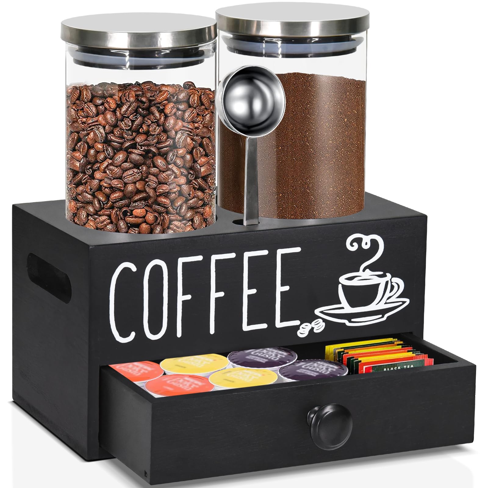 Amazon.com: Glass Coffee Containers with Shelf, Coffee Bean Storage ...
