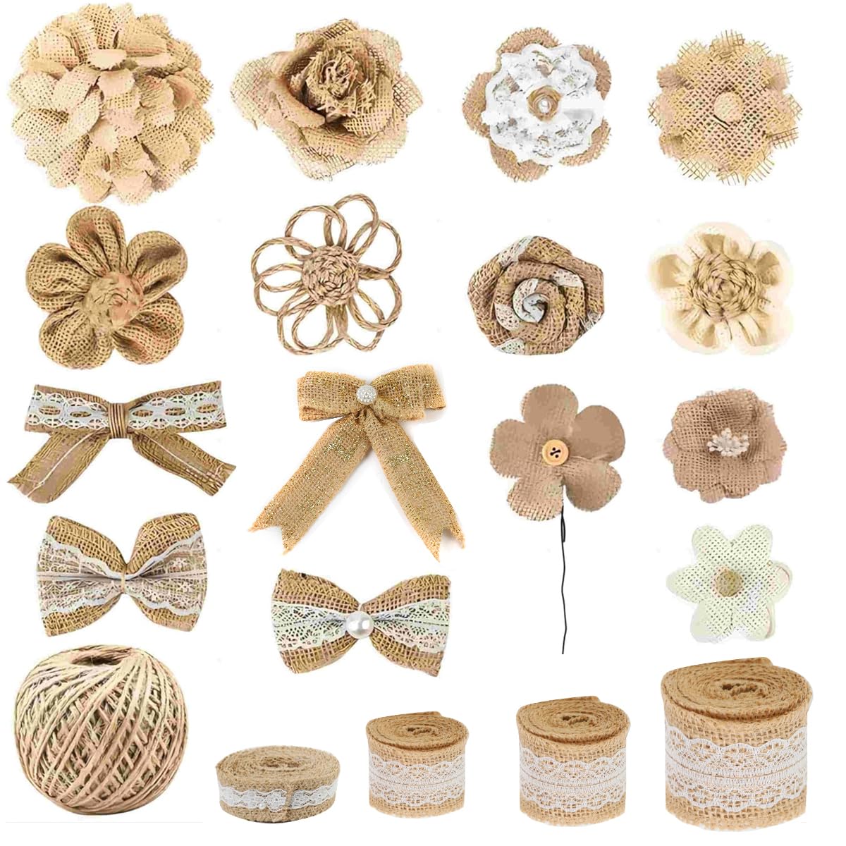 PATPAT® Set of 19Pcs DIY Hemp Woven Ribbons Decoratives Ribbon Flowers ...