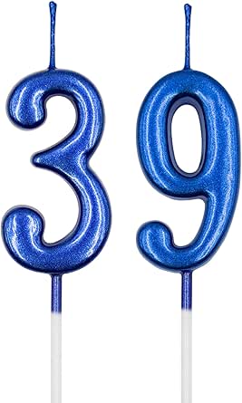 Amazon.com: 39th & 93rd Birthday Candles, Blue Number 39 93 Candle for ...