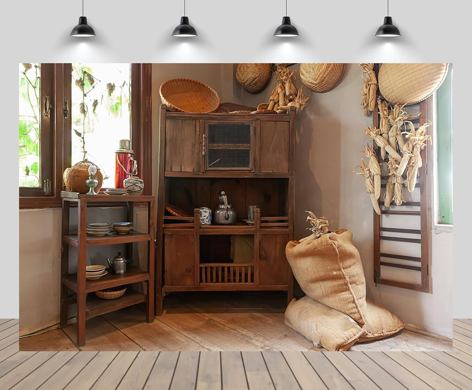 Amazon.com : CHNYWORK 7ftx5ft Rustic Kitchen Interior Backdrop ...