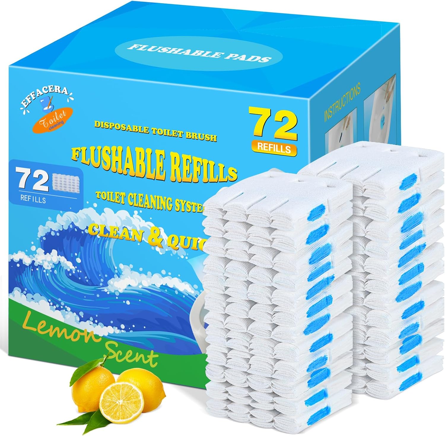 Amazon.com: Effacera 72 Refills Flushable Toilet Refills, Disposable ...