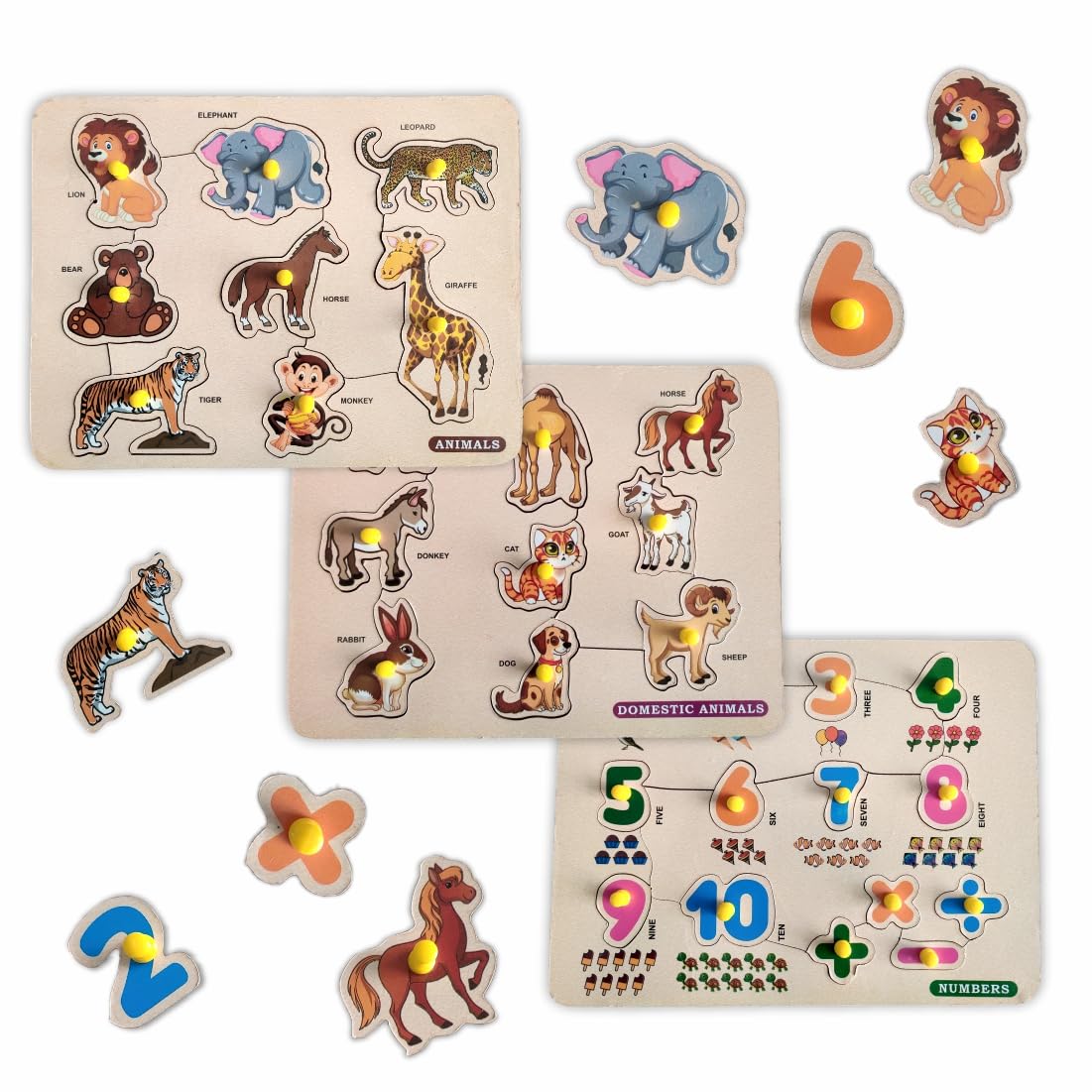 TOFANI 3 in 1 Wooden Wild Animal,Domestic Animal & Number Puzzles for ...