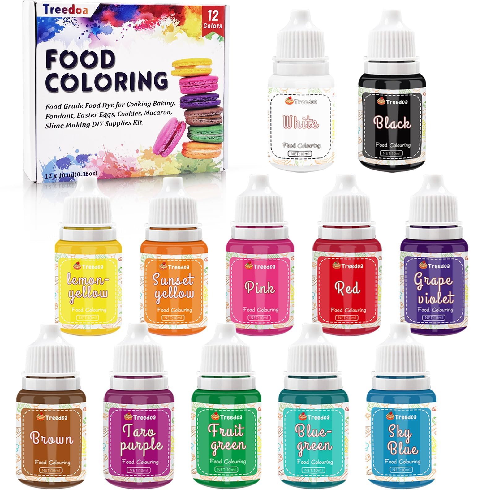 Food Coloring Set,12 Colours x 10ml Cake Food Coloring Liquid Set,Food ...