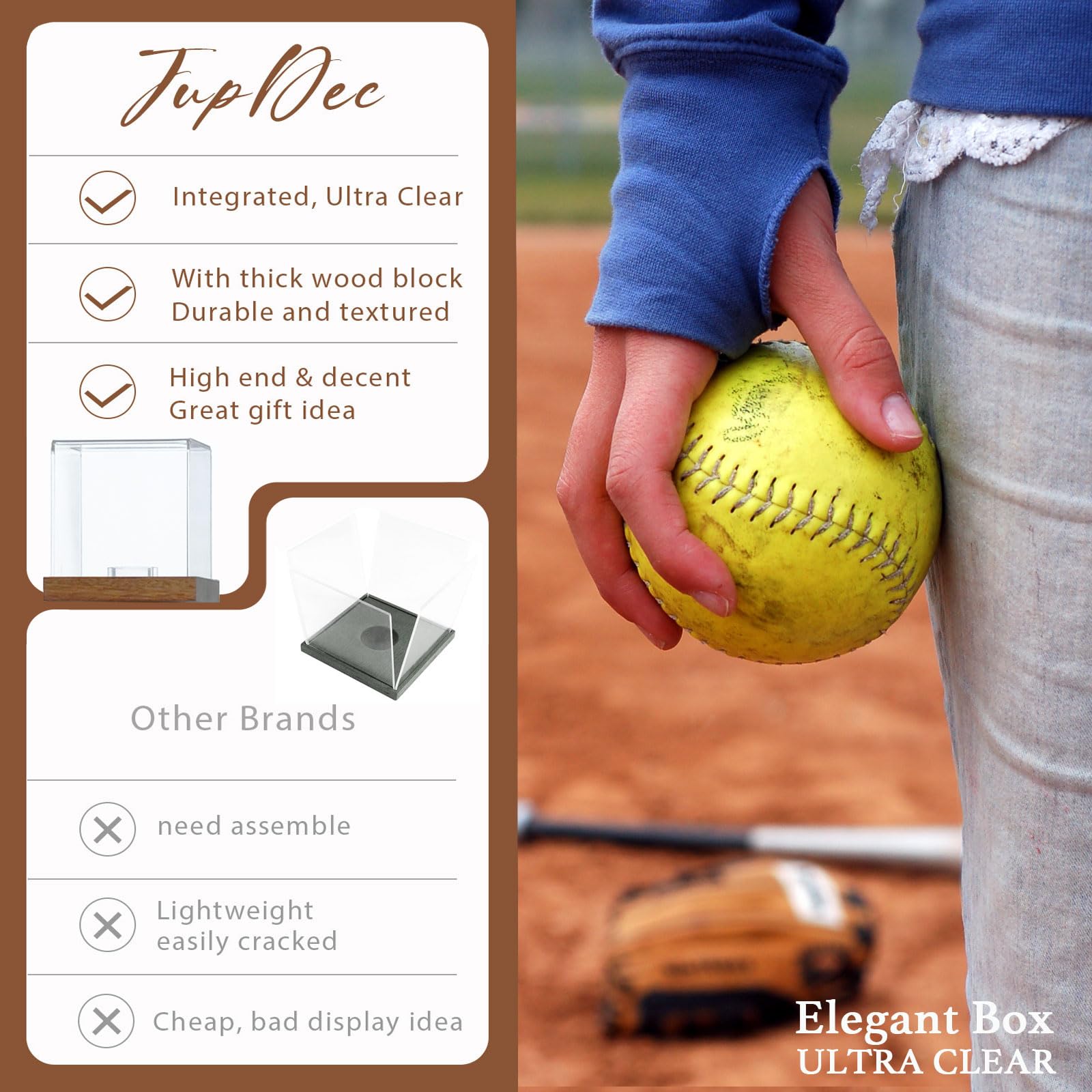 Snapklik.com : JupDec Softball Display Case Clear Acrylic Ball Holder ...