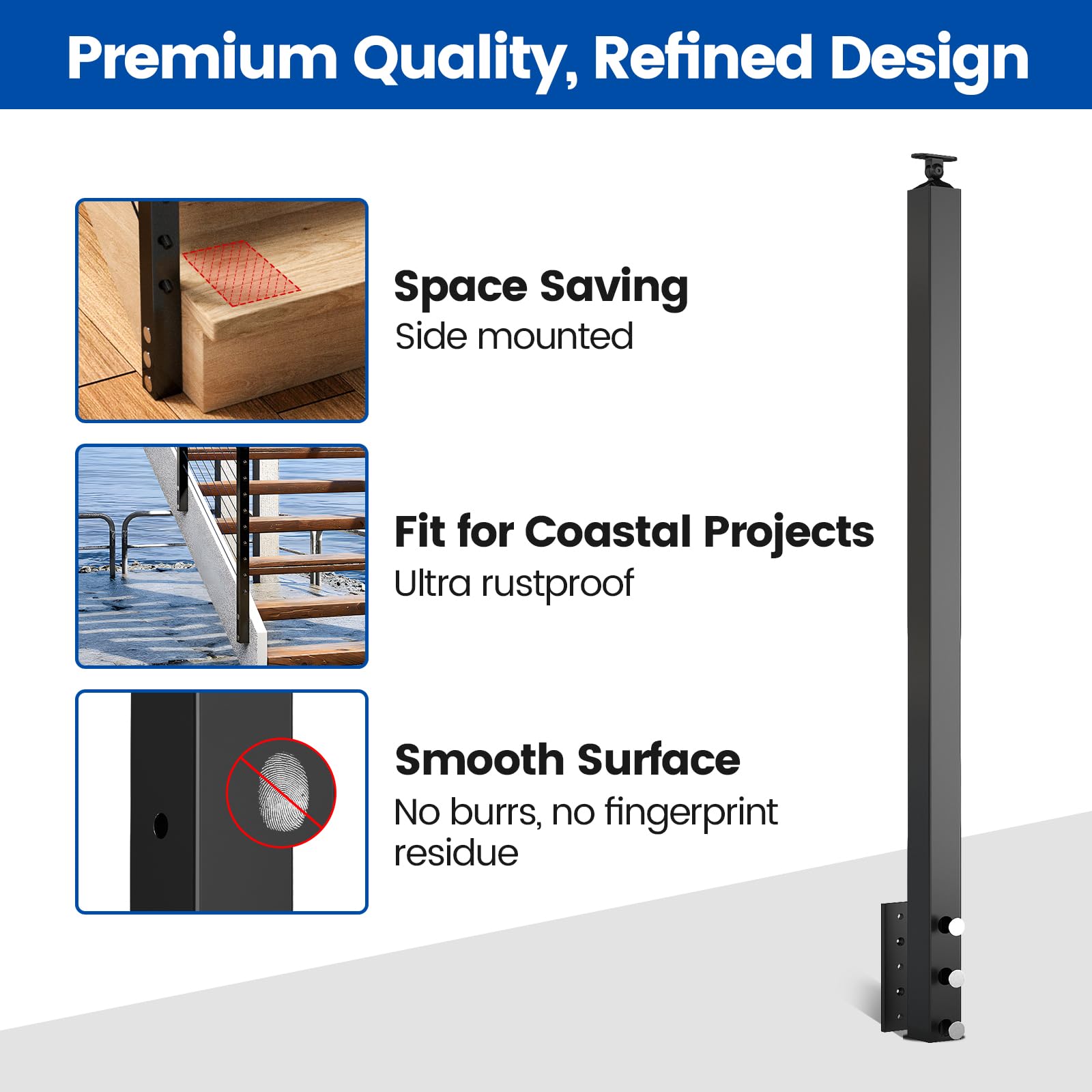 Snapklik.com : Muzata Aluminum Black Side Mount Cable Railing Post 42 ...