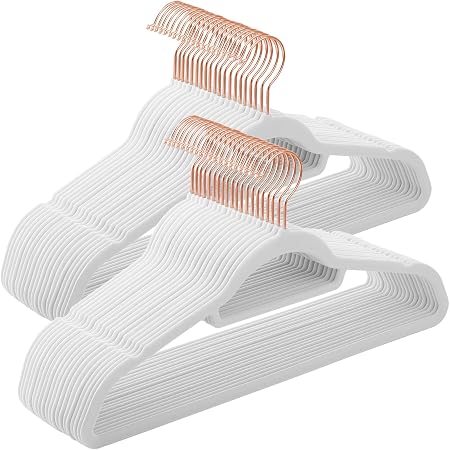 SONGMICS Velvet Hangers, Set of 50 Clothes Hanger with Rose Gold Swivel ...