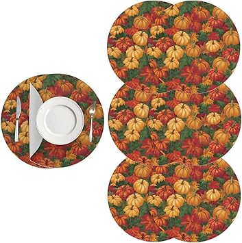 Generic Thanksgiving Pumpkin Wipeable Placemats for Dining Table Round ...