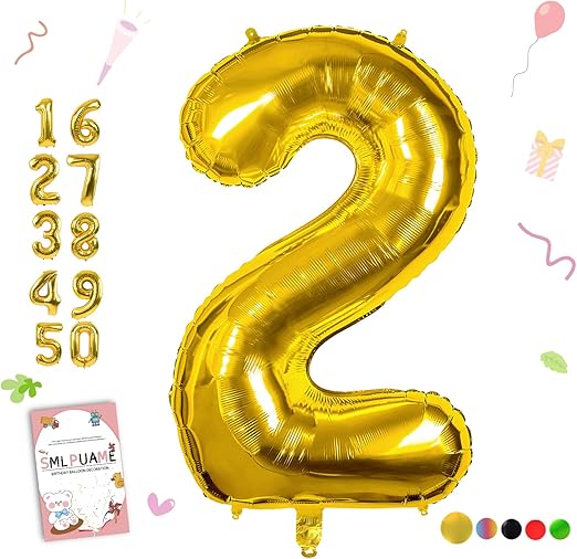Amazon.com: Smlpuame 40 inch Number Balloon 0-9 Gold Large Number 2 ...