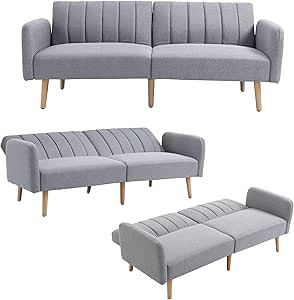 HOMCOM 3 Seater Sofa Bed, Convertible Linen Fabric Sofa Couch, Click ...