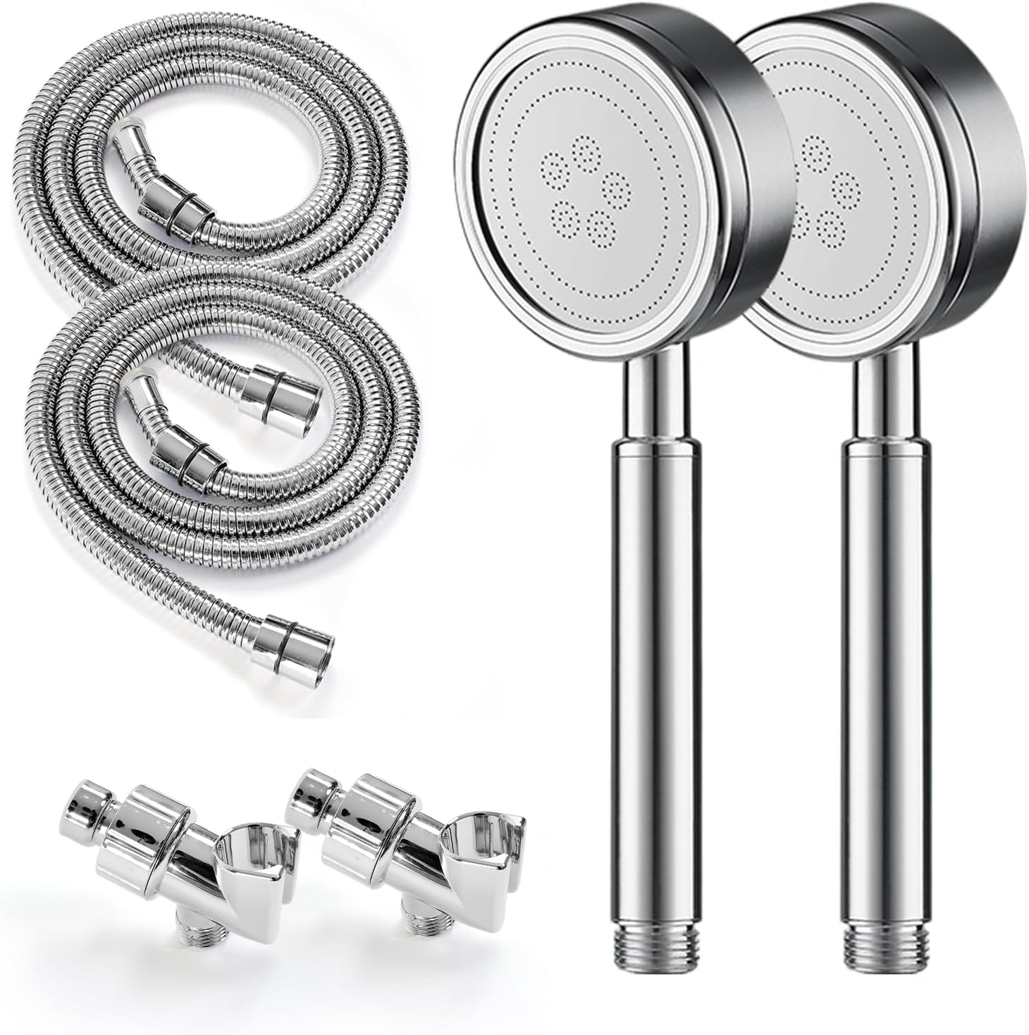 【2 sets】Solid Metal Brushed 304 Stainless steel shower head Handheld ...