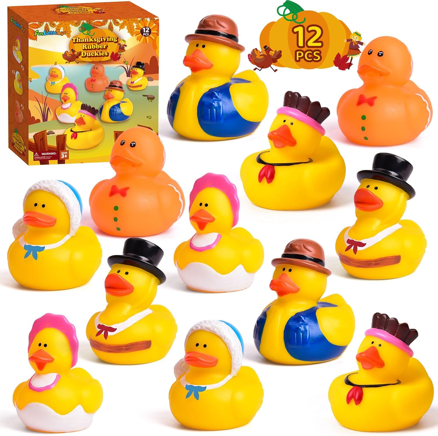 Amazon.com: FUN LITTLE TOYS 12 PCS Thanksgiving Rubber Ducks in Bulk ...