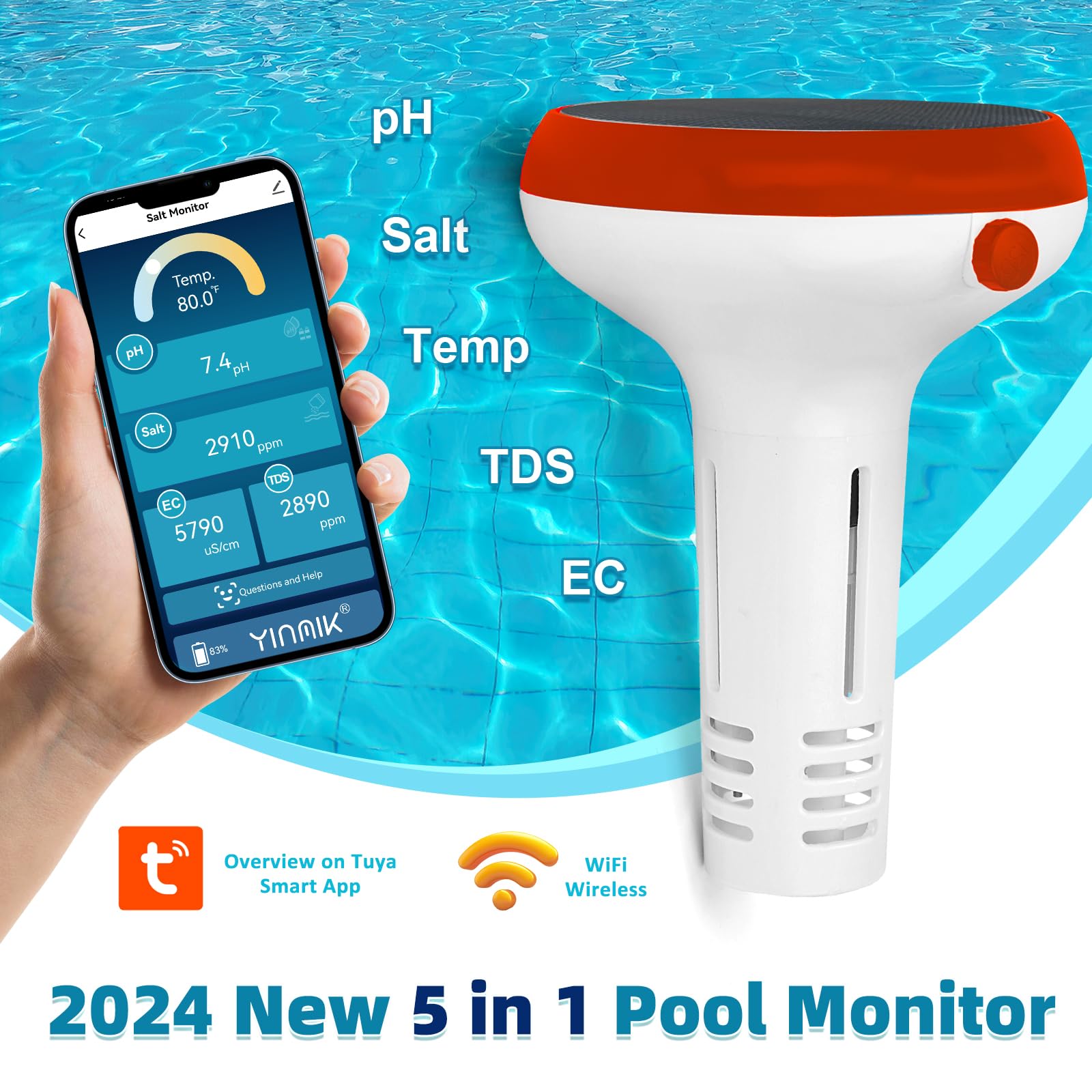 Snapklik.com : Salt Water Pool Monitor, WiFi pH And Salinity Tester For ...
