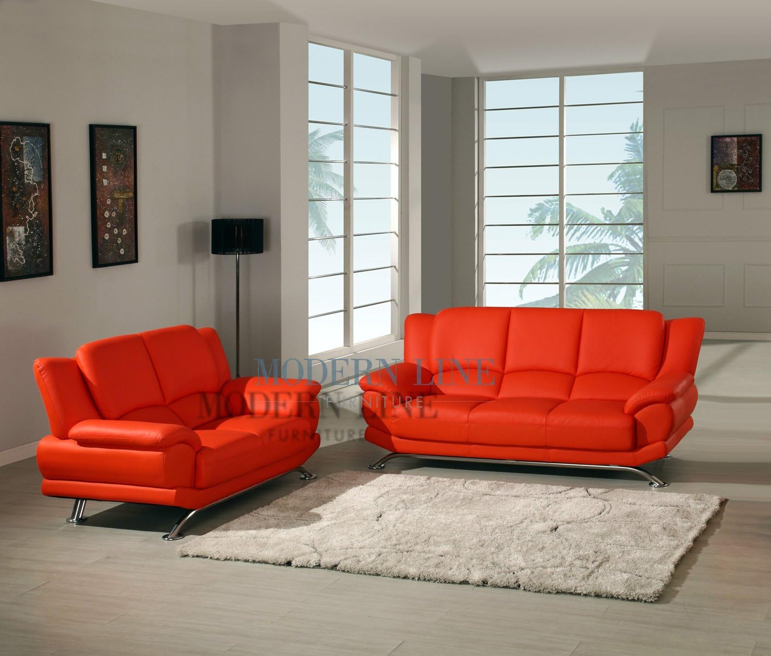 Amazon.com: Modern Red Leather Sofa Loveseat Chair Living Room Set ...