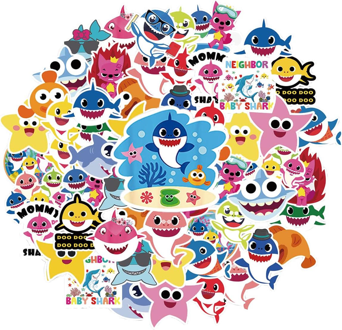 Shark Stickers 100 Pcs Cute Cartoon Waterproof Baby Shark Vinyl ...