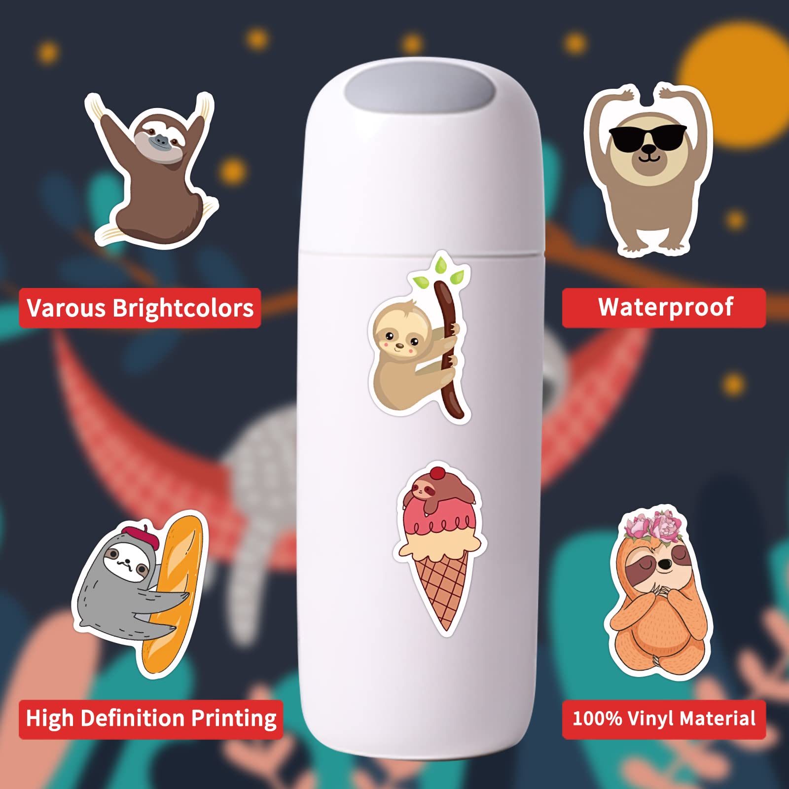 Snapklik.com : Cobee Sloth Stickers - 100PCS Cute Cartoon Animal Decals