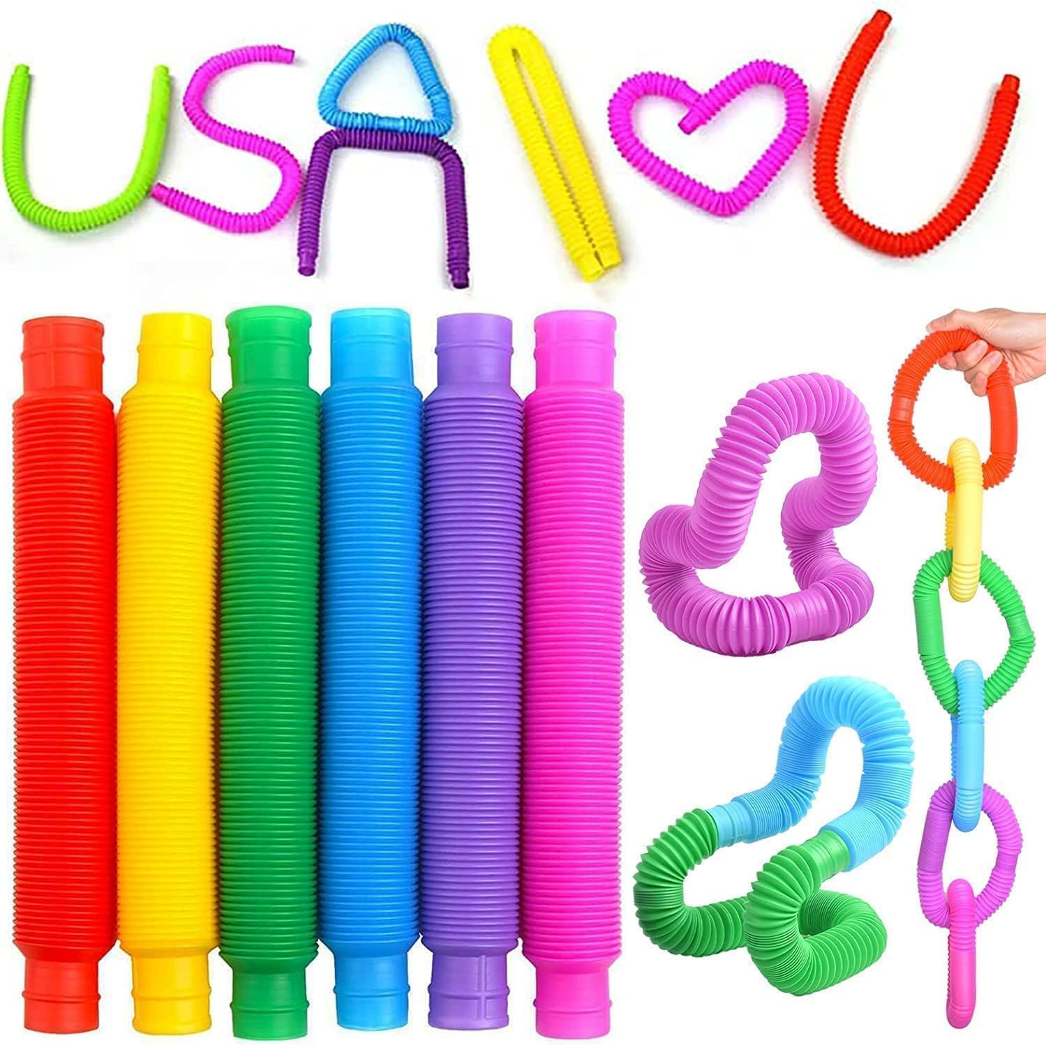 Buy NADNAM Pack of Tube Sensory Fidget Toy, Multi-Color Stretchable ...