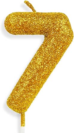 Amazon.com: 7th Glitter Birthday Candles, Gold Birthday Number Candle ...