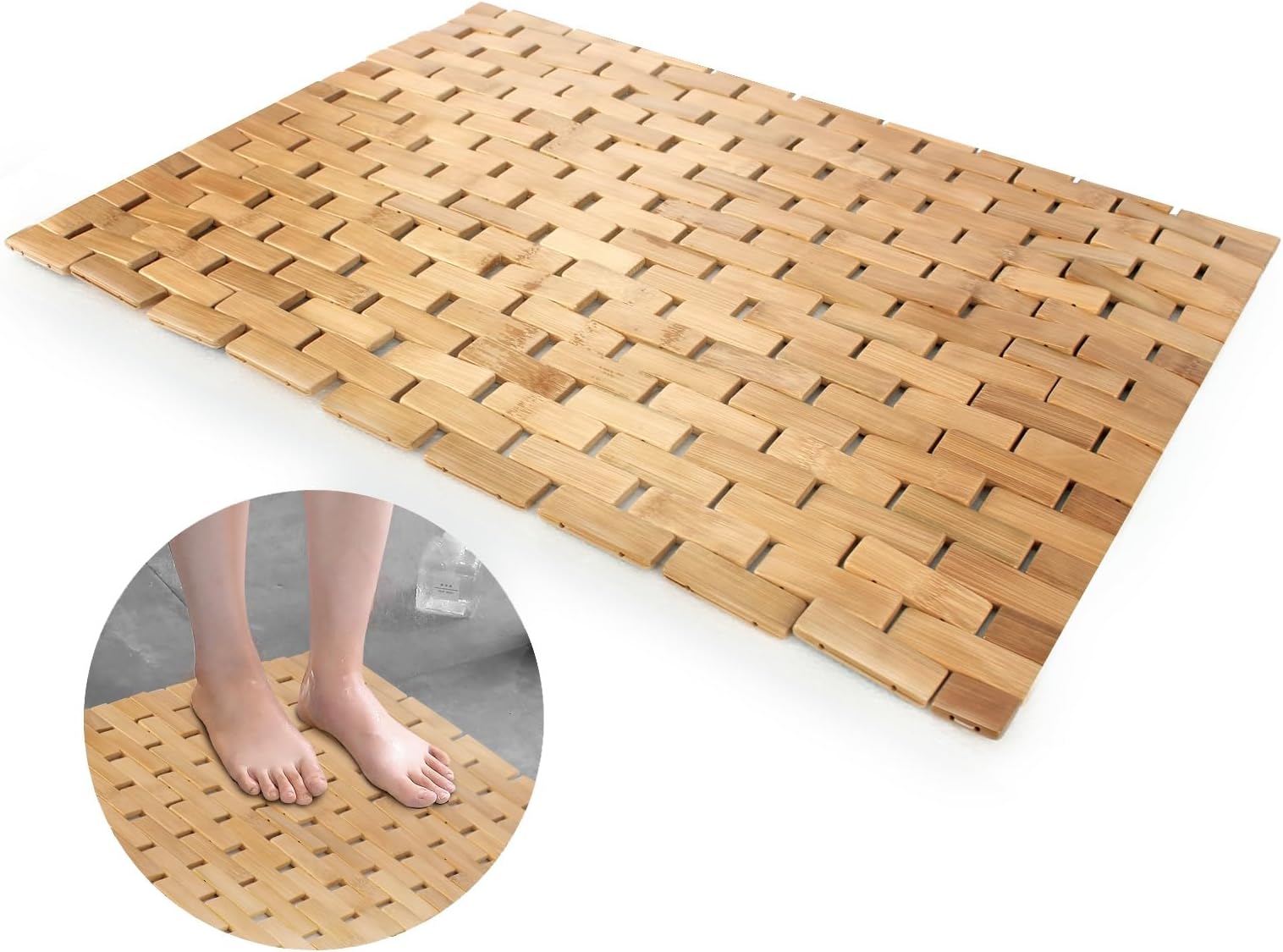 Amazon.com: Gonioa Natural Bamboo Bath Mat, Wooden Door Mat Kitchen ...