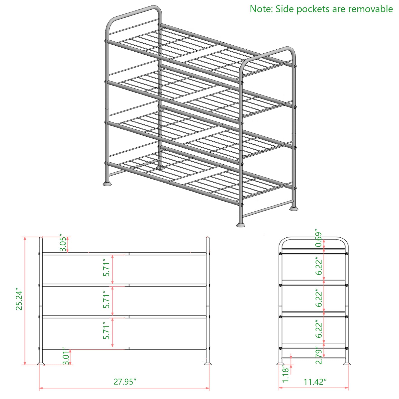 Snapklik.com : SORCEDAS Shoe Rack 4 Tier Grey Wide Metal Storage ...