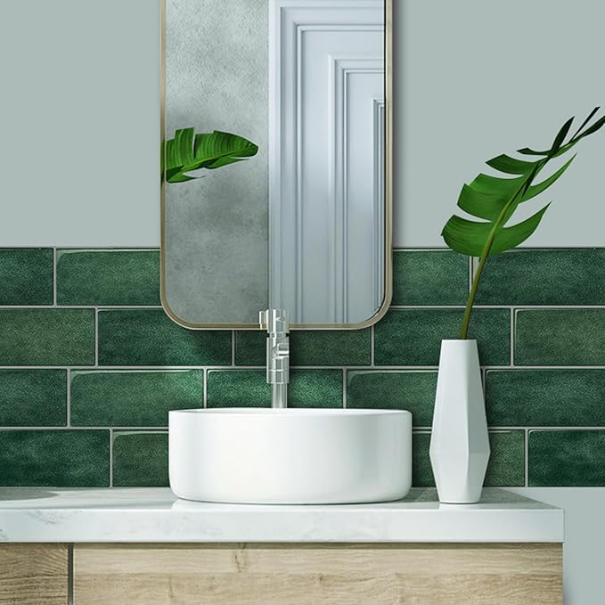Alwayspon 10 Sheet Green 3D Vinyl Wall Tile Sticker Transfers,Peel and ...