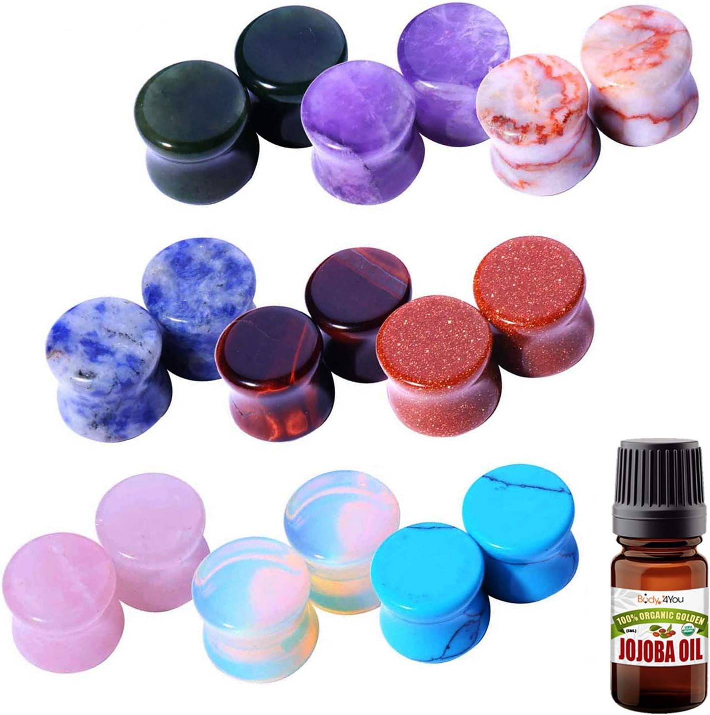 Amazon.com: BodyJ4You 18PC Stone Ear Plugs 12mm Double Flare Saddle ...