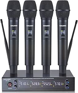 Amazon.com: SIKUING 4 Channel UHF Wireless Microphone System with Cordless Handheld Mics, 4x50 ...