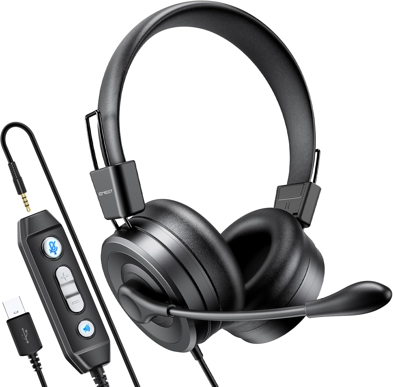 Amazon.com: EMEET HS20 Computer Heaset with Microphone, Wired Office ...