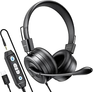 Amazon.com: EMEET Computer Headset with Microphone HS20, Wired Office Headphones with 360° Omni ...