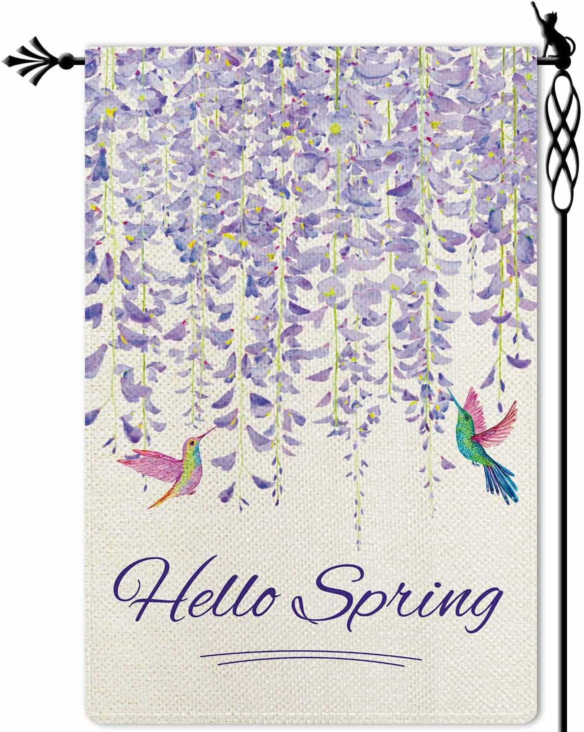 Amazon.com : EVRIO Hello Spring Garden Flag Spring Wisteria Flower ...
