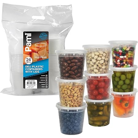 Amazon.com: PAMI Deli Plastic Containers With Lids [24-Pack, 24oz ...