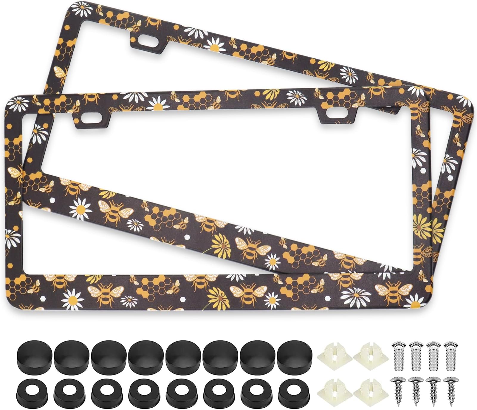 Amazon.com: Bee Honeycomb and Flowers License Plate Frames, 2 Pack Bee ...