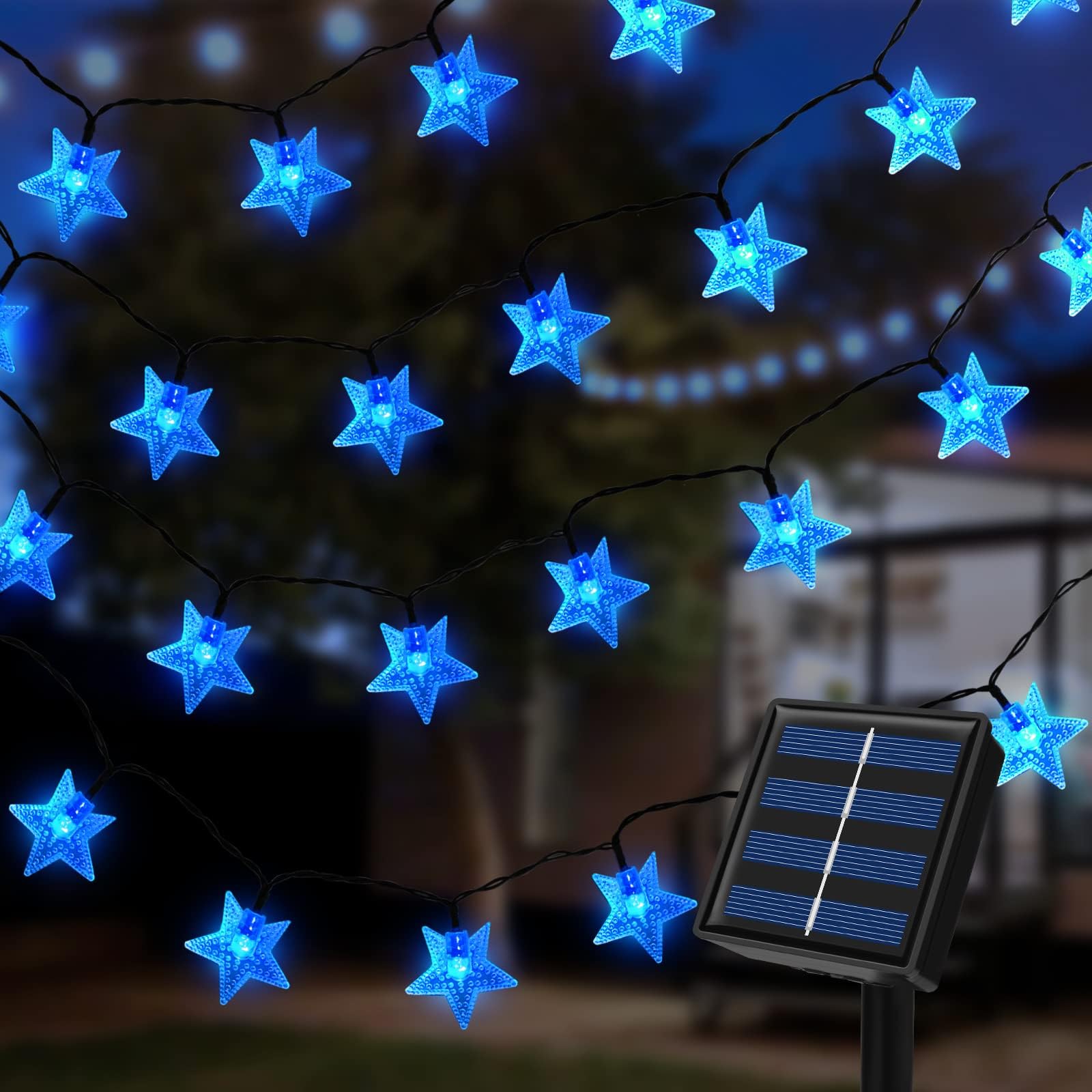 Ninonly Solar String Lights, 7m 50 LED Blue Star String Lights, 8 Modes ...