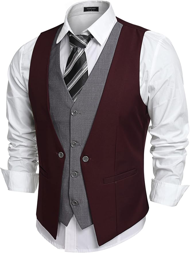 Coofandy Men's V-neck Sleeveless Slim Fit Jacket Business Suit Vests ...