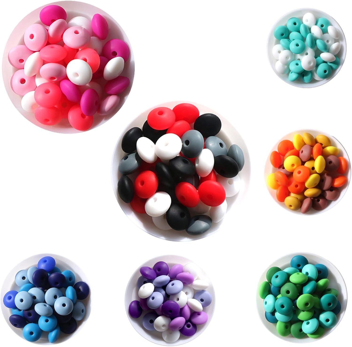 Amazon.com: Lentil Silicone Beads 150pcs 12mm Focal Beads DIY Mix Color ...