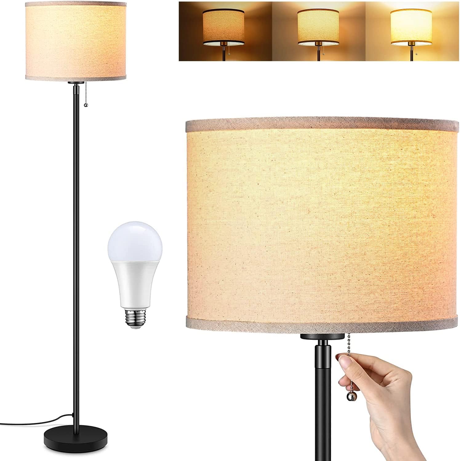 BoostArea Floor Lamp, 15W LED Floor Lamp with 3 Dimmable Levels, Simple ...