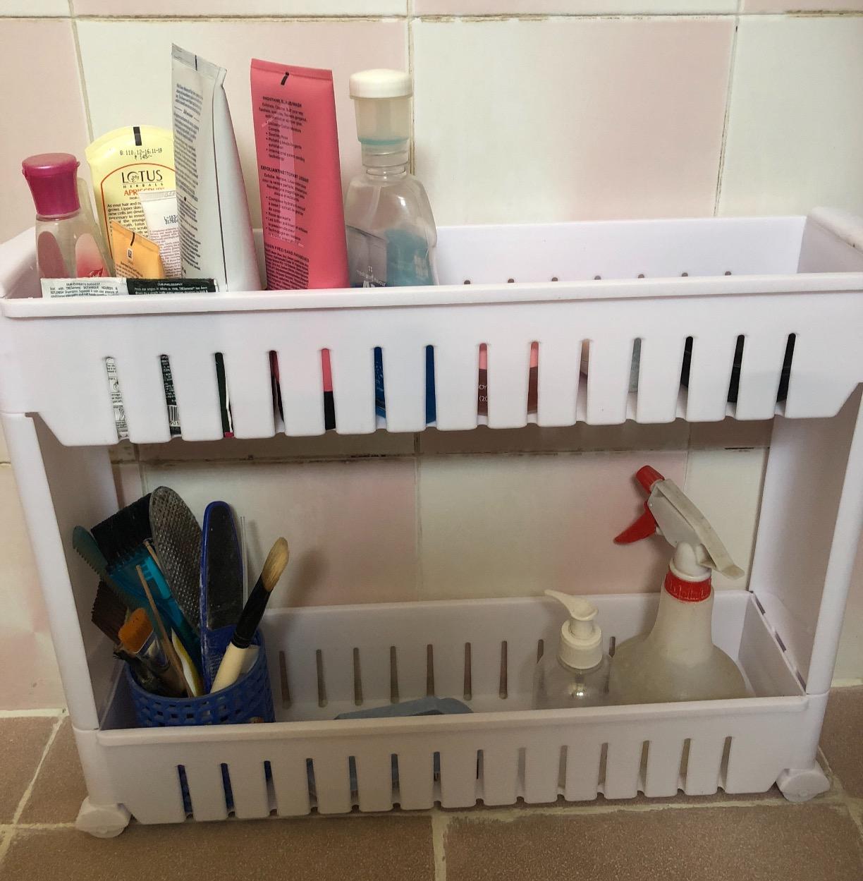 House of Quirk Slim 3-Tier Plastic Side-Storage Rack Shelf with Wheels ...