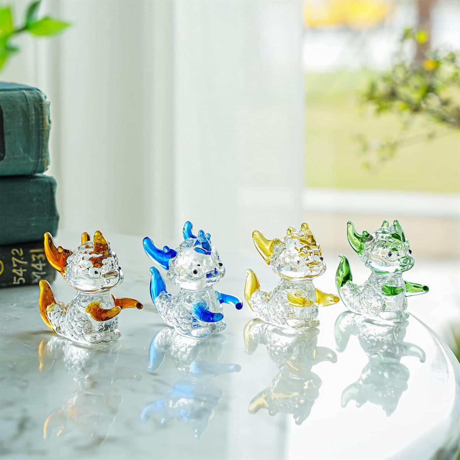 Amazon.com: 4pcs Cute Mini Glass Dragon Figurines Hand Blown Colorful ...