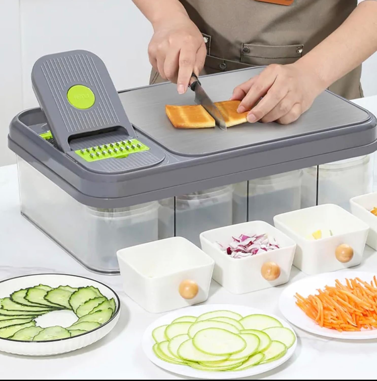 Amazon.com: All-In-1 Veggie Prep Station with Built-In Cutting Board ...