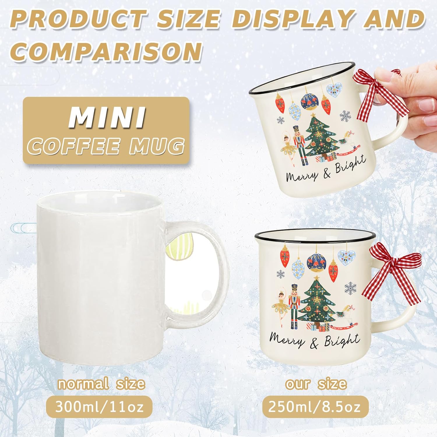 AnyDesign – 4 mini tazas de Navidad con cinta a cuadros, cascanueces de ...