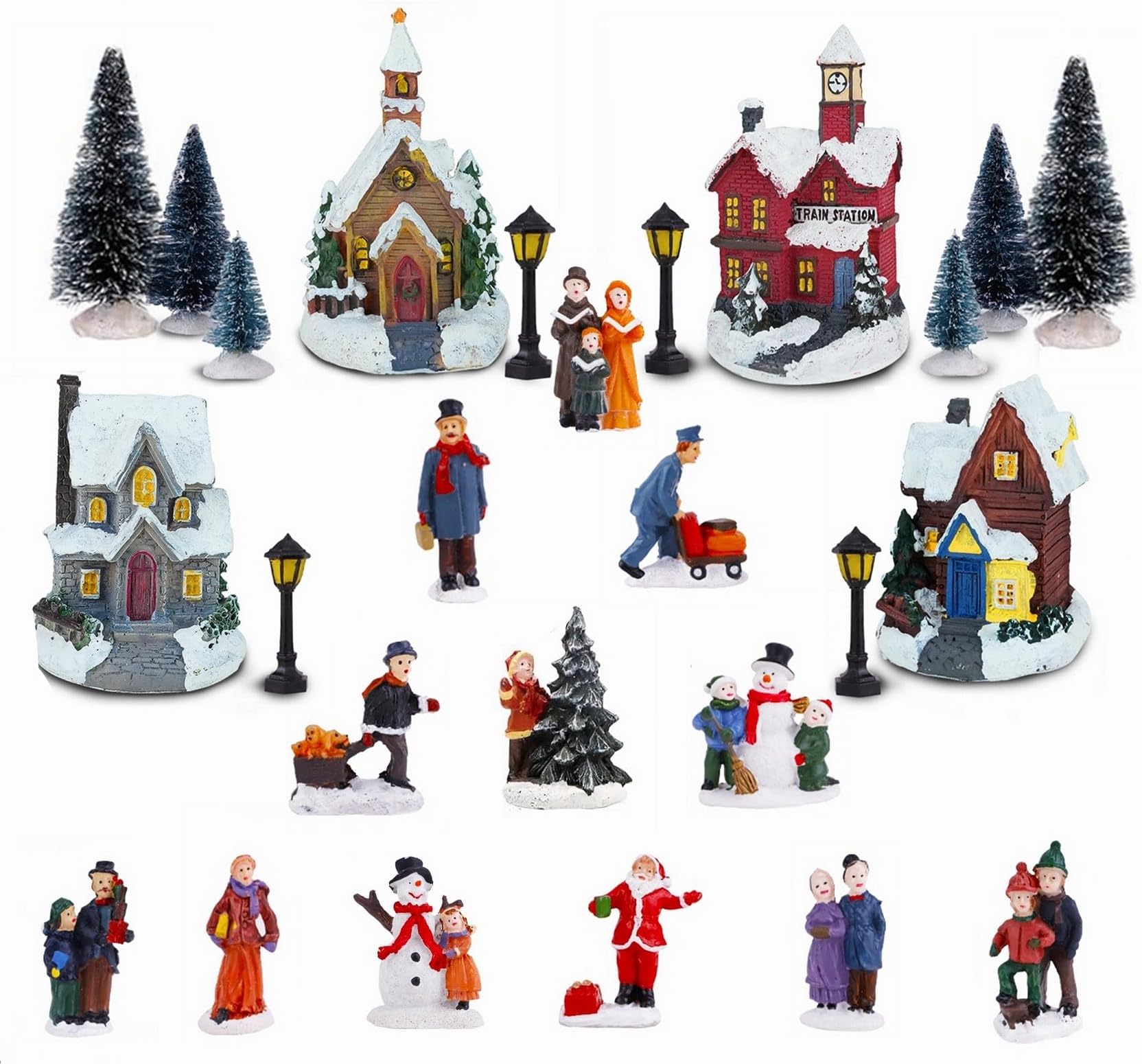 Amazon.com: SHAIDOJIO 27Pcs Christmas Village Sets, Christmas Village ...