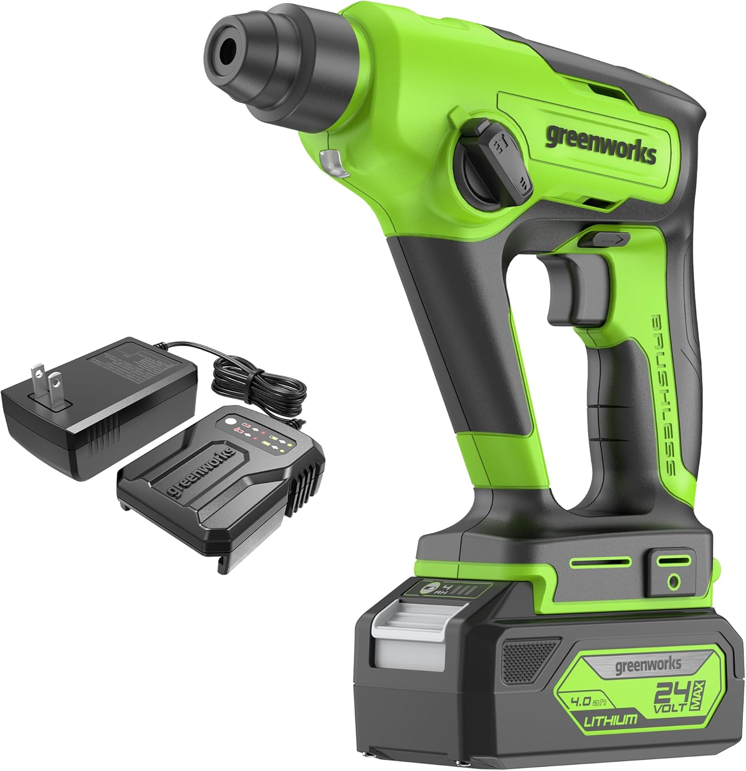 Amazon.com : Greenworks 24V Cordless 1.2J Rotary Hammer Drill with 4Ah ...