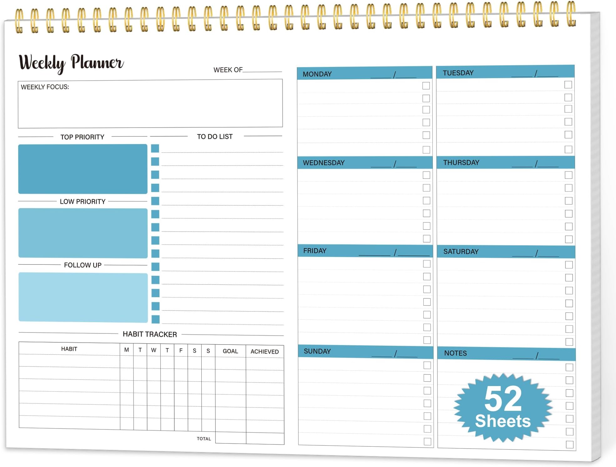 Amazon.com : Weekly Planner Notepad Undated Weekly Goals Schedule ...