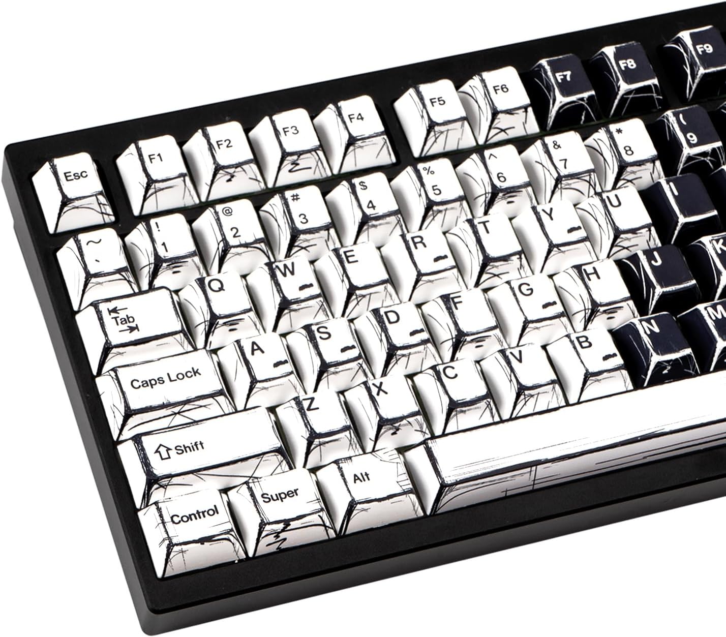 Amazon.com: GEKUCAP Black and White Manga Theme Keycaps 136 Keys, Dye ...