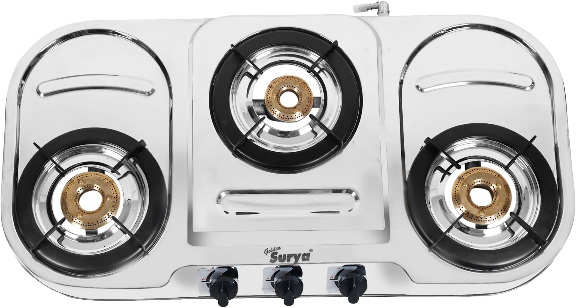GOLDEN SURYA Manual Ignition Premium Stainless Steel Body Gas Stove 3 Burners | 18 Months ...