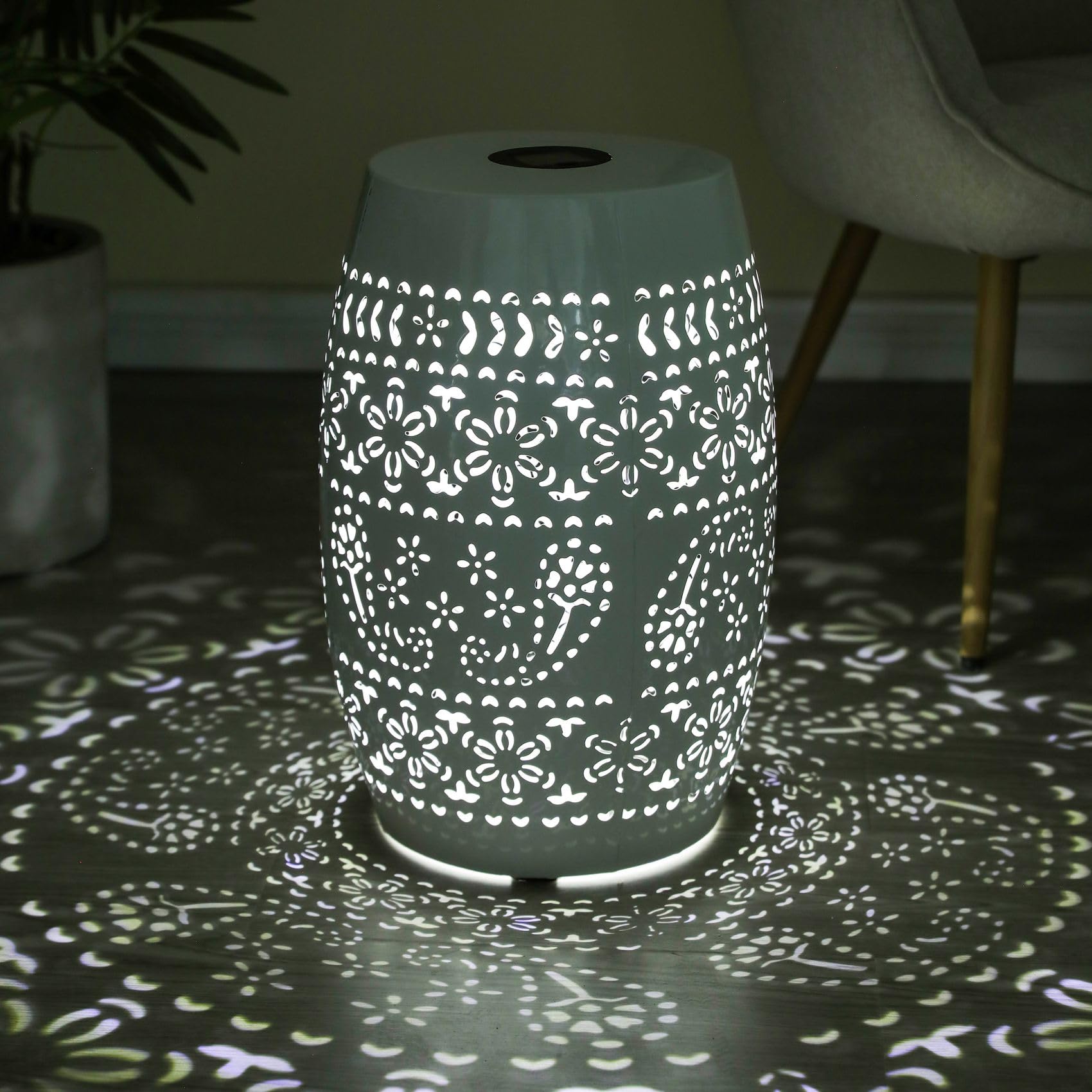 Merax Patio Side End Table with Solar Powered Light, Hollowed-Out Iron ...